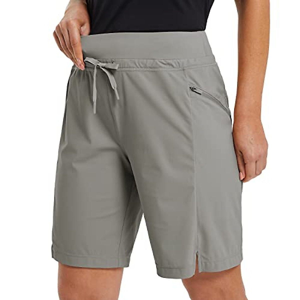 BALEAF Womens Quick Dry Hiking, Running Long Shorts 9" Bermuda Cargo for Curvy Lightweight Knee Length Shorts w Pockets, Medium, Grey