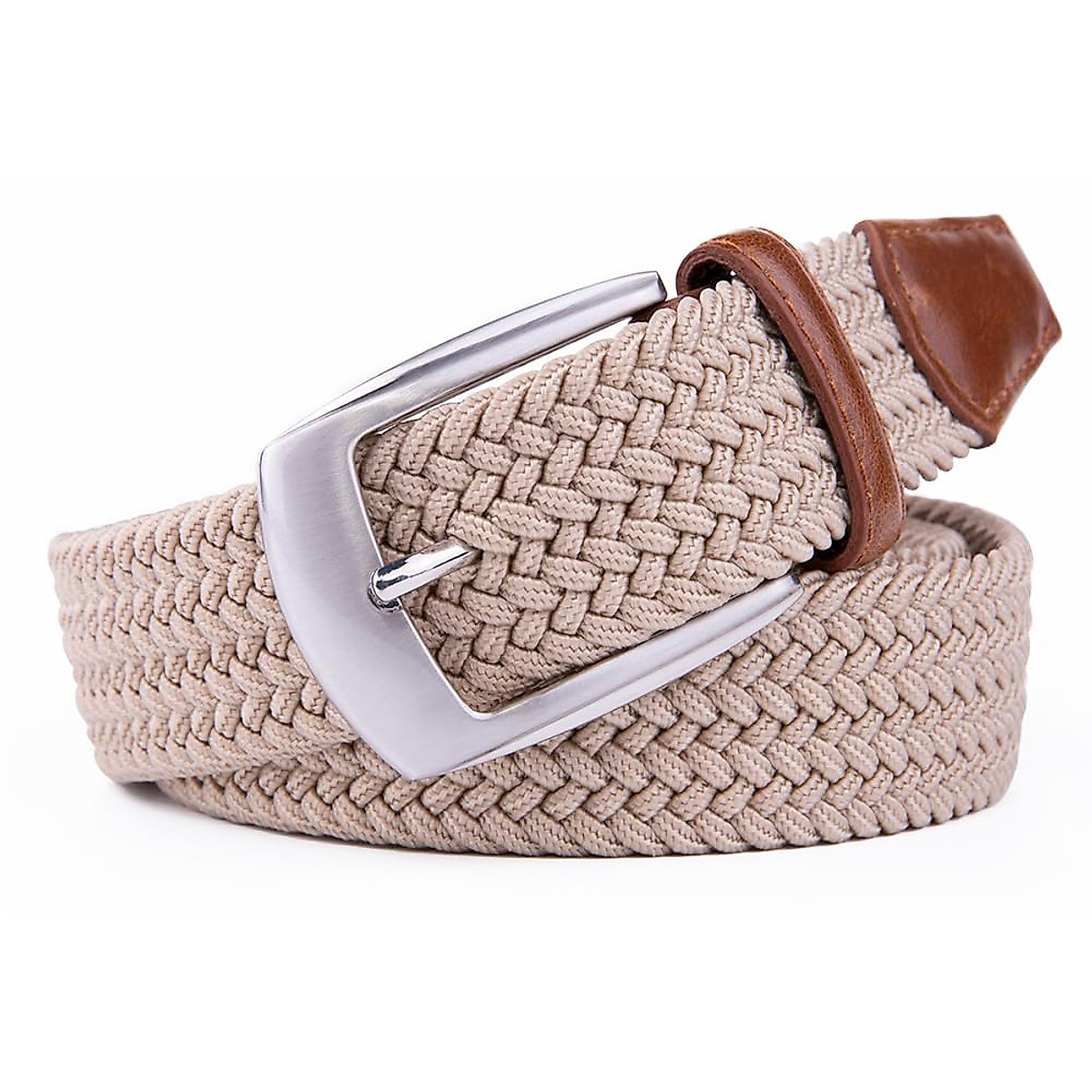 Elastic Fabric Woven Stretch Braided Belts (L, Beige)