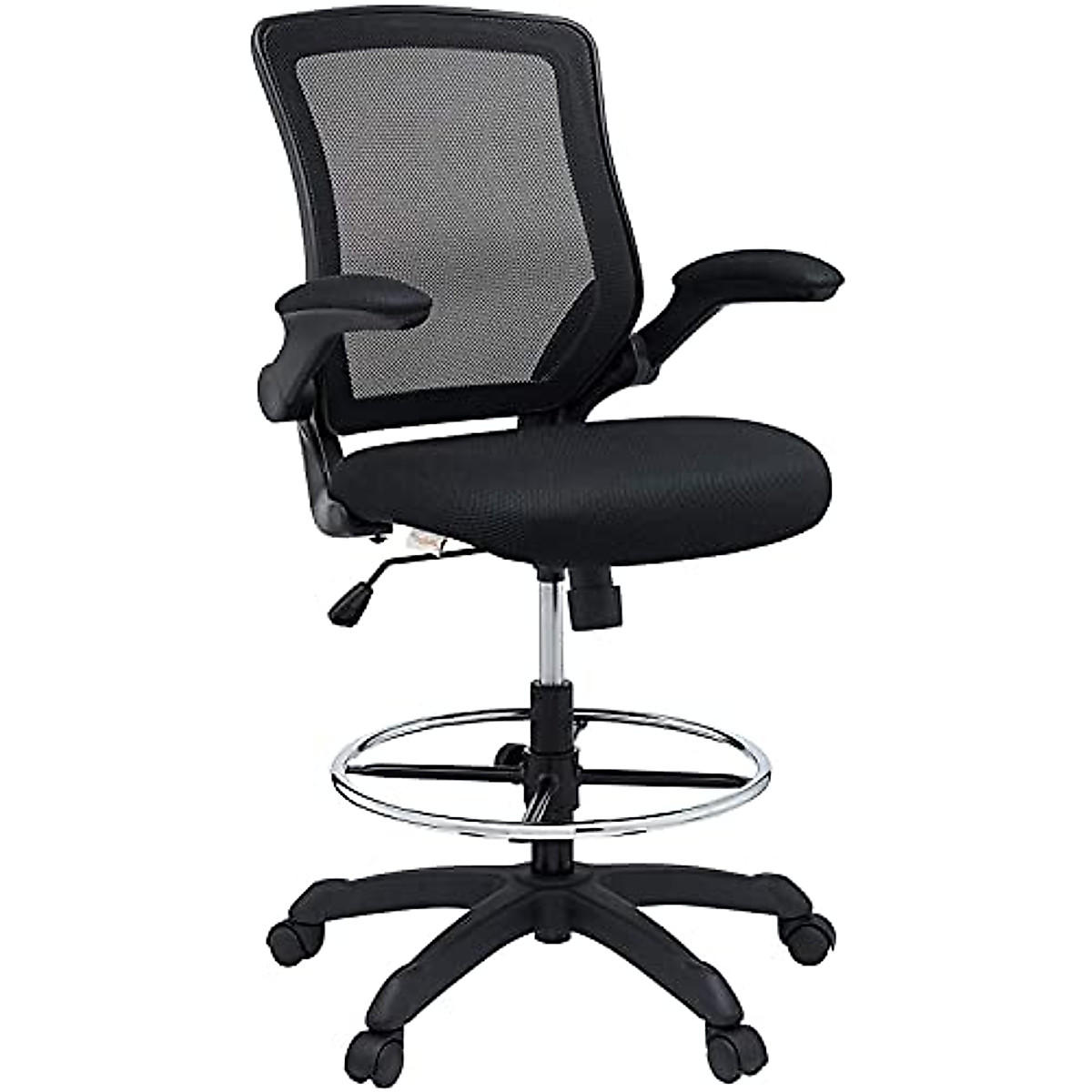 Modway Veer Reception Desk Flip-Up Arm Drafting Chair in Black
