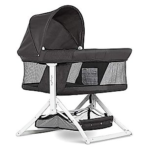 Dream On Me 2-in-1 Convertible Insta Fold Bassinet and Cradle in Black, Lightweight, Portable and Easy to Fold Baby Bassinet, Adjustable Canopy, Breathable Mesh Sides, JPMA Certified