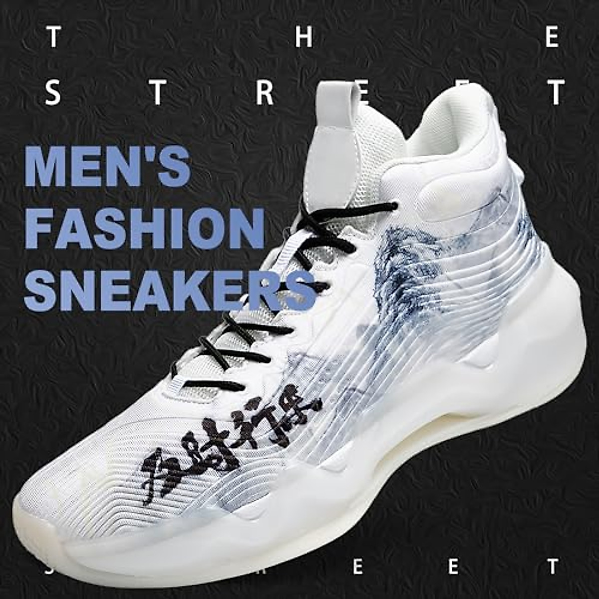 Promenie Men's High-Top Basketball Shoes Graffiti-Inspired Athletic Footwear with Superior Support Anti-Slip Design Outstanding Durability White Size 8