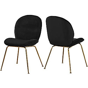 Meridian Furniture Paris Collection Modern | Contemporary Velvet Upholstered Dining Chair with Polished Gold Metal Legs, Set of 2, 19.5" W x 25" D x 34.5" H,
