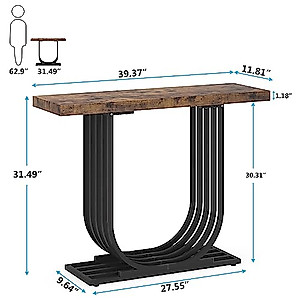 Tribesigns Console Table, Industrial 39.4 Inch Entryway Foyer Table, Narrow Sofa Accent Table with Geometric Metal Legs for Living Room, Hallway, Entrance, Rustic Brown & Black