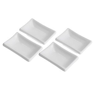 Cabilock 4pcs Sauce Dishes Ceramic Seasoning Dipping Bowl Rectangular Porcelain Saucer Appetizer Plate for Condiment Kitchen BBQ