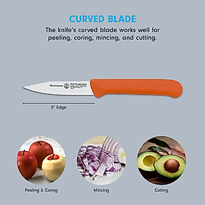 Messermeister Petite Messer 3” Spear Point Parer with Matching Sheath, Orange - German 1.4116 Stainless Steel & Ergonomic Handle - Lightweight, Rust Resistant & Easy to Maintain
