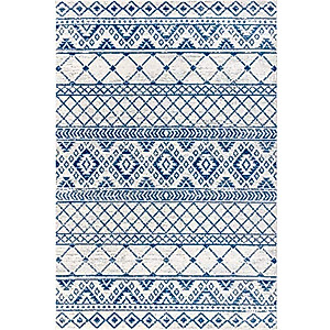JONATHAN Y MOH103A-5 Moroccan Hype Boho Vintage Tribal Cream/Blue 5 ft. x 8 ft. Area-Rug, Bohemian, Easy-Cleaning, for Bedroom, Kitchen, Living Room, Non Shedding