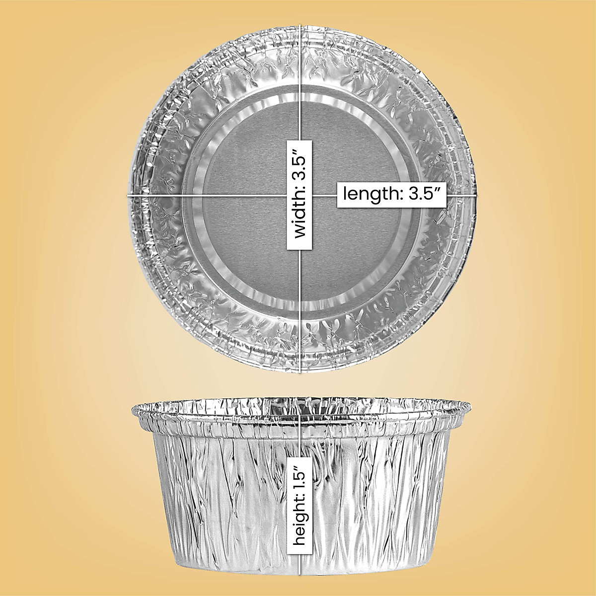 PLASTICPRO 3.5'' Inch Round Ramekins Muffin Cups Tin Foil Cupcake Pans Disposable Aluminum, Freezer & Oven Safe Pack of 20