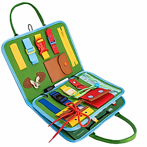 Ancistro Busy Board, Montessori Toys for 1 2 3 4 Years Old, Sensory Toys, Girls & Boys Preschool Toddler Activities Educational / Travel Toys for Fine Basic Dress Motor Skills