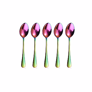 Stainless Steel Spoon, Soup Spoon,Mirror Finish Spoons,Kitchen Serving Spoons,Coffee spoon，Dessert Spoon, Ice Cream Spoons for Soup Rice Tea Milk Coffee Dessert (5 PCS,bright color)