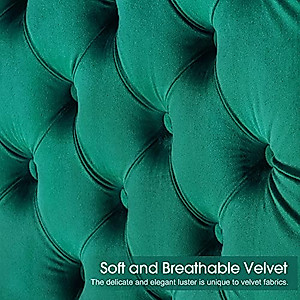 MCombo Living Room Accent Chairs, Velvet Club Chair, Single Sofa Chair with Upholstered Tufted Button, Silver Metal Legs, Modern Armchair for Bedroom 4066 (Green)