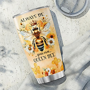 JENOIS Bee Gifts, Tumbler 20 Oz With Lid And Straw, Always Be Queen Bee