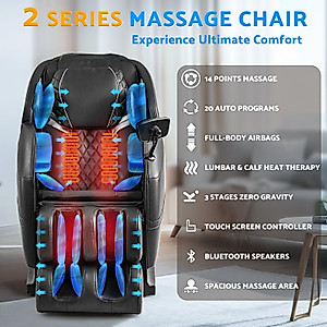 Massage Chair, Zero Gravity Full Body Massage Chair Extra Large Shiatsu Recliner w/ 14 Massage Points, Lumbar & Calf Heating, 20 Auto Modes, Air Compression, Bluetooth Speaker, Touch Screen Controller
