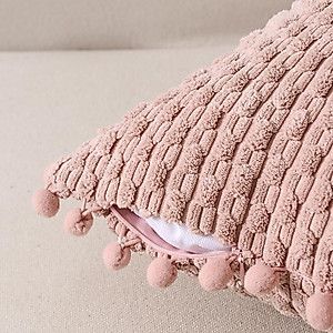 Fancy Homi 2 Packs Dusty Pink Decorative Throw Pillow Covers 18x18 Inch with Pom-poms for Couch Bedroom Living Room, Farmhouse Boho Home Decor, Soft Cute Plush Corduroy Blush Cushion Case 45x45 cm