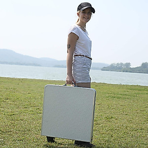 CAMPMOON Folding Camping Table 4 Foot, Lightweight Portable Aluminum Folding Table with Adjustable Legs, Great for Outdoor Cooking Picnic, White