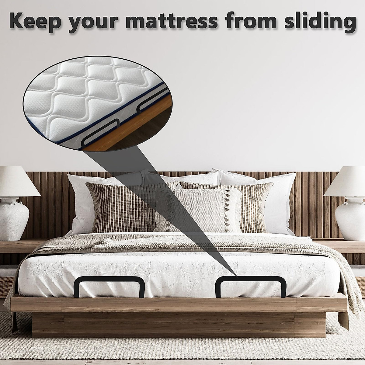 TheElves 4 Pcs Mattress Slide Stopper for Adjustable Beds,Mattress Retainer Bar Keep Mattress Stopper for Wooden Bed Frame,Sturdy Mattress Holder in Place to Keep Mattress from Sliding