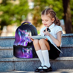 aportt Galaxy Wolf Backpack for Boys Girls Space Stars Wolf Purple Blue Durable Casual Basic Kids Bookbag Cool Lightweight School Bag for Teens Students Travel Hiking Camping Daypack
