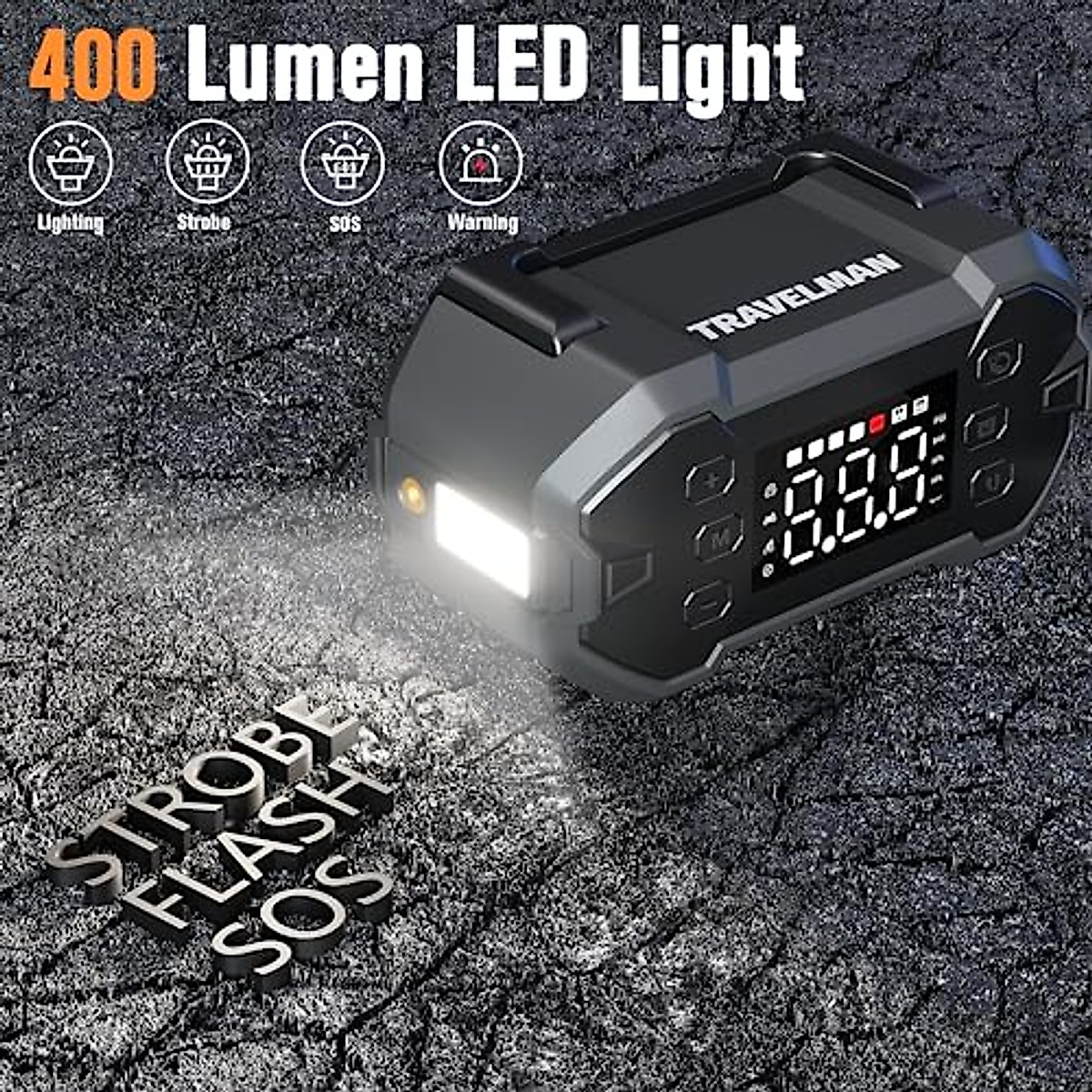 TRAVELMAN T6 Car Jump Starter with Air Compressor, 4000A 160PSI 26800mAh Portable Jump Box Tire Inflator (All Gas/10.0L Diesel), 12V Car Jump Booster Battery Pack for Car,Truck,Boat,Bike