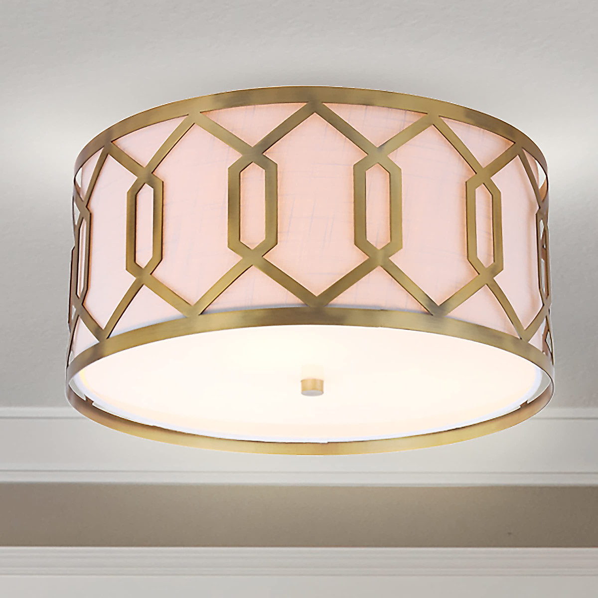 JONATHAN Y JYL3500A Hex 3-Light 16.25" Metal LED Flush Mount Contemporary,Transitional Dimmable, 2700K Cozy Warm Light, Kitchen,Hallway,Bathroom,Stairwell, Brass Gold