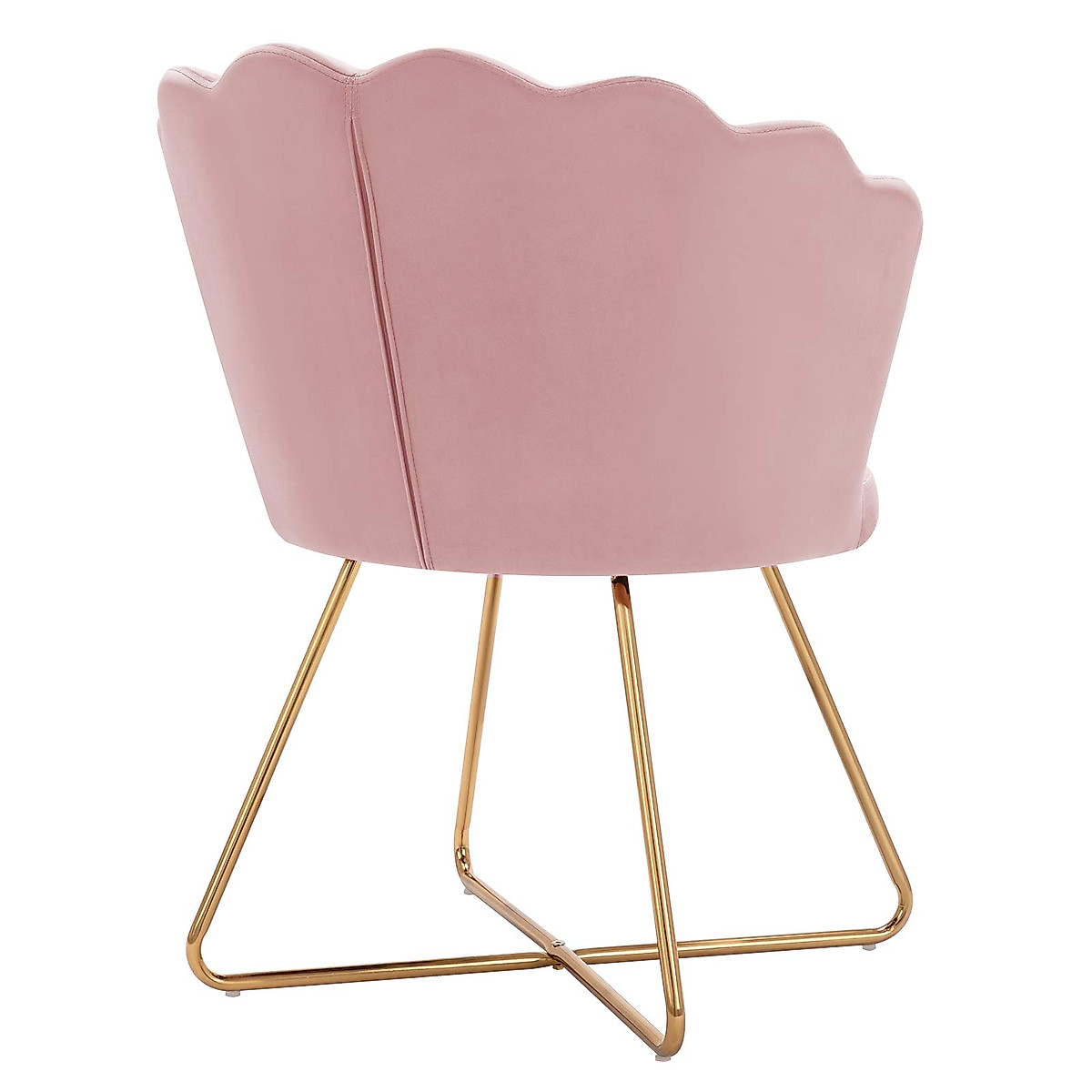 DUHOME Velvet Accent Chair，Living Room Chair with Back for Bedroom, Shell Shaped Living Room Chairs with Golden Metal Legs, Salmon Pink