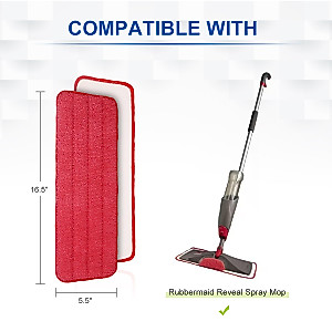 LANMU 3 Pack Microfiber Mop Pads and 2 Pack Scrubbing Pads Compatible with Rubbermaid Reveal Spray Mop,16.5" x 5.5" Reusable Replacement Head Cleaning Refills