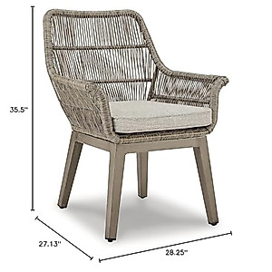 Signature Design by Ashley Beach Front Casual Outdoor Wood-Look Arm Chair with Cushion, 2 Count, Brown