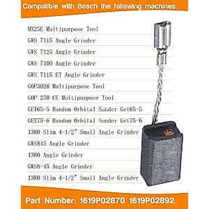 4 PCS Carbon Brushes Compatible for Bosch 1380 GWS 7-115 Angle Grinder 1 619 P02 870 S16G, Brush Replacement Part for Power Tools