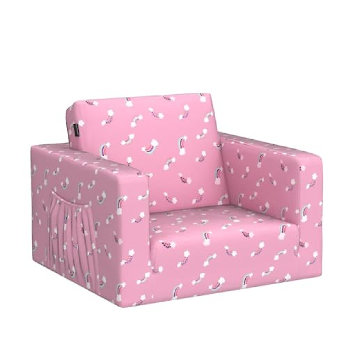 MallBest Kids Sofas Toddler Couch Bed Baby's Upholstered Chair Sleepover Couch Flipout Open Recliner(Pink/Rainbow)