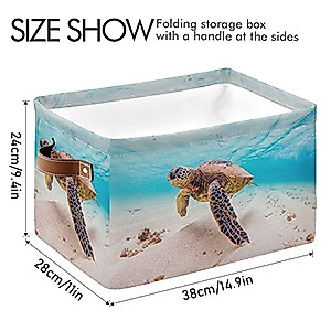 TropicalLife Rectangular Storage Bin Cube Turtle Sea Ocean Foldable Organizer Basket with Handles, Hawaii Beach Animal Collapsible Storage Box for Kids Toy Shelf Closet Nursery