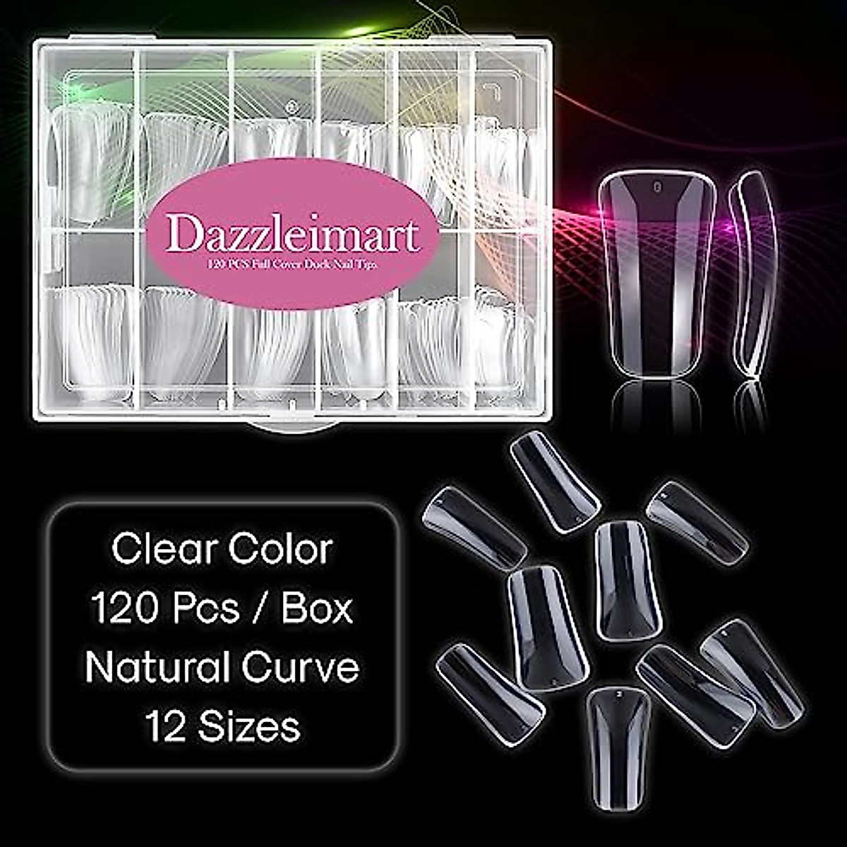 120PCS Clear Square Nail Tips,Short Nail Tips Full Cover Natural Crystal Duck Feet Styel for Wide French False Nail Extension, Acrylic Nails Professional for Y2K-inspired Designs(12 Size Clear)