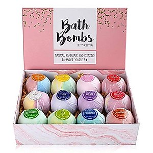 LotFancy Bath Bombs for Women, 12PCS Natural Bath Bombs Gift Set, Fizzy Spa Handmade Bubble Bath Bombs Bulk for Girls Kids Men, Rich in Essential Oil, Shea Butter, Christmas Valentines Gift
