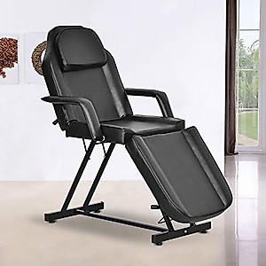 Paddie Professional Tattoo Bed Chair Adjustable Folding with Storage Pocket and Towel Hook for Client/Esthetician, Spa/Facial Care/Lash Extension/Massage/Medical/Treatment, Black