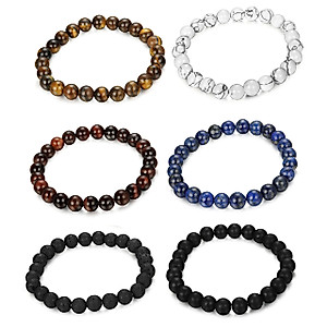 FUNRUN JEWELRY 6PCS Bead Bracelets for Men Women Natural Stone Mala Bracelet (A: 6 PCS Style1)