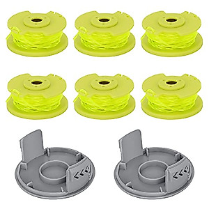 Weed Wacker String Compatible for Ryobi One Plus+ AC80RL3, 11 FT/0.080 Inch String Trimmer Twisted Line, Spool Replacement for Ryobi 18v, 24v, 40v Cordless Trimmers (6 Spools+2 AC14HCA Caps Cover)