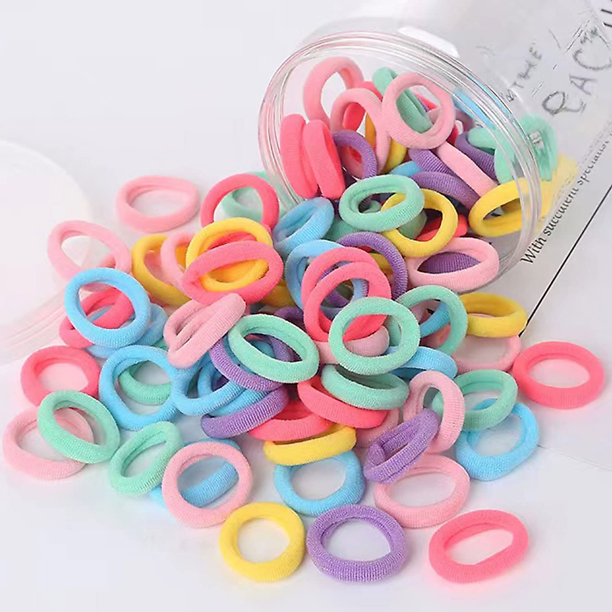 AHENOD 100PCS Small Hair Ties, Seamless Elastic Ponytail Holders, Baby Elastics Hair Bands, Cotton Toddler Hair Ties for Girls and Kids (Multicolor)