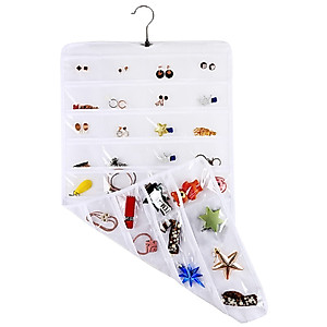 AARAINBOW Hanging Jewelry Organizer Dual-Sided Closet Accesoory Organizer with 80 Pockets Jewelry Hanger for Earrings, Necklaces, Rings on Closet, Wall, Door (White)