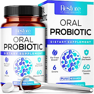 Oral Probiotics & Tongue Scraper for Bad Breath Support - Chewable Dental Probiotic for Teeth & Gums & Fresh Breath - 6 Probiotic Strains - BLIS M18 - Supportive Oral Probiotic - Mint Flavored - 60ct