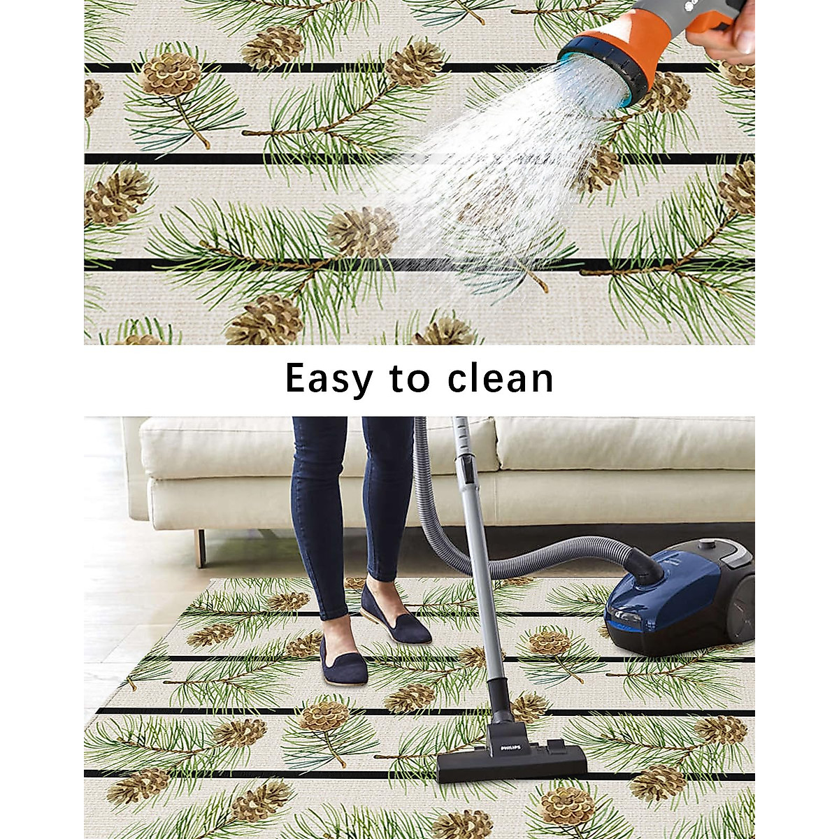 Christmas Outdoor Rugs for 6'x9' Patios Clearance, RV Camping Mat Rug Portable Outside Rug Indoor Outdoor Area Rug Mat for Beach Deck Pool Farmhouse Pine Leaves Cone Stripe