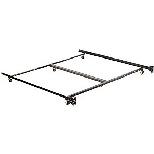 Glideaway Bolt On Headboard Low Profile Metal Bed Frame w/ 5 Support Legs & Stationary Feet For Memory Foam Mattresses & Box Springs, Queen, Black