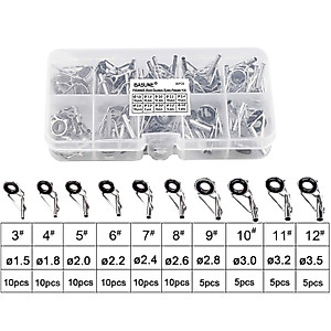 BASUNE Spinning Rod Guides Tip Ceramic Guide with Eyelets, Fishing Rod Guide Replacement Tip Spare Parts Repair and Tips Repair Eye Loop Kit with Box for Spinning Rods Sea Fishing (10 Size - 80Pcs)