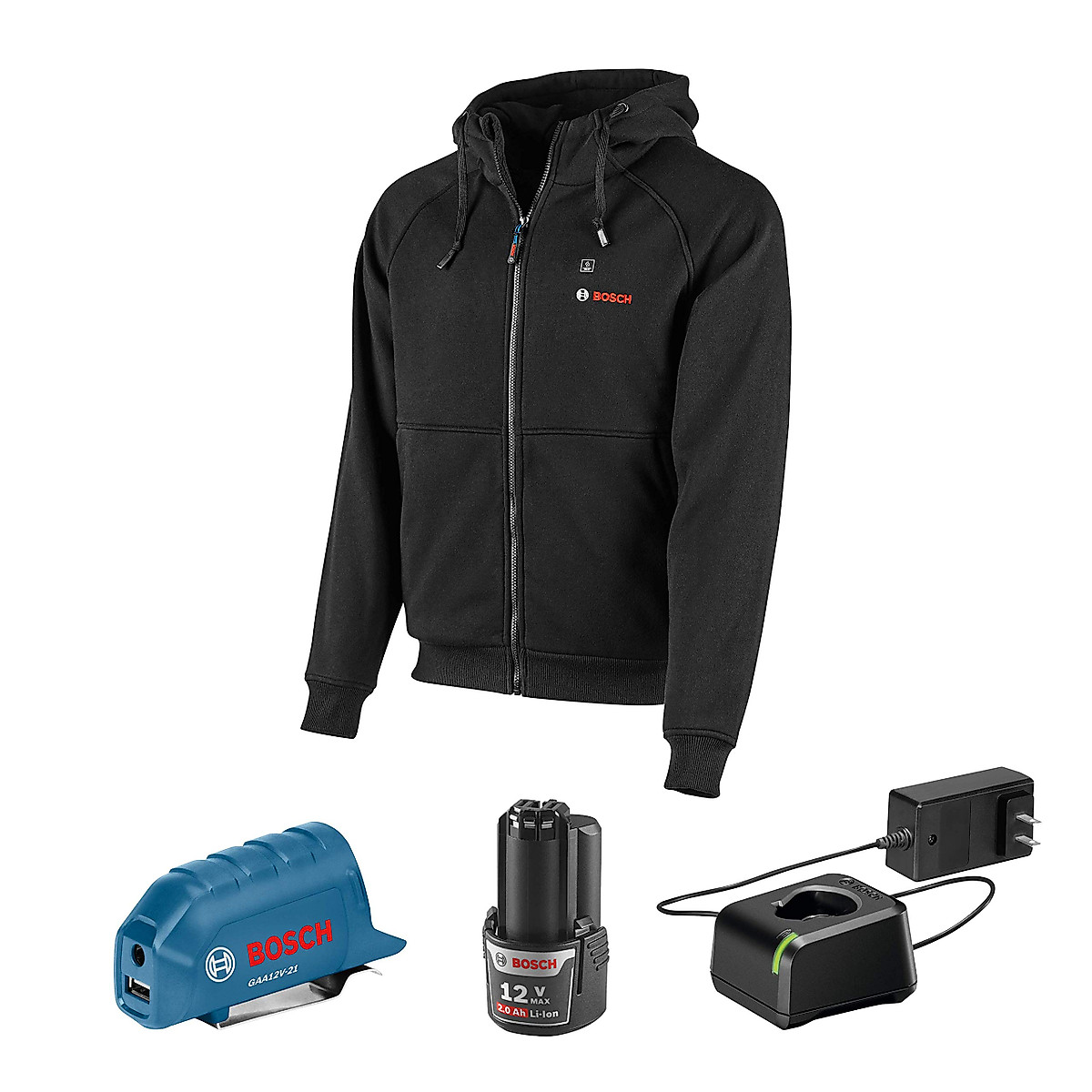 Bosch GHH12V-20XXLN12 12V Max Heated Hoodie Kit with Portable Power Adapter - Size XXLarge with Bosch 12-Volt Lithium-Ion 2.0Ah Battery
