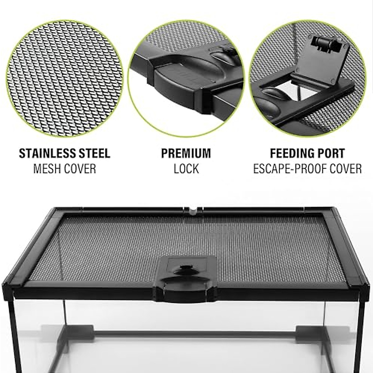Reptile PC Terrarium, Amphibians Habitat Cages 12 x 8 x 6.3 Starter Kits, Top Sliding Door Ventilation Tanks with Heating Mat, Stainless Steel Tweezer