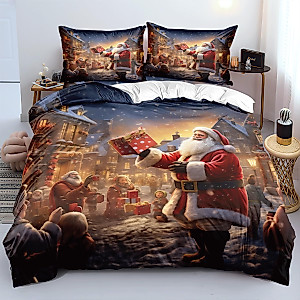 Microfiber Christmas Sheets King Set with A Pillow Cases Standard Size, Fitted Flat Sheet for Kids Girls Teens Adult Bedroom Decor, Christmas Sheets Bed Sheets Floral Petal Country Bedding Décor