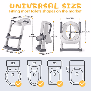 TEMFAU Potty Training Seat with Anti-Slip Step Ladder, Foldable Toilet Seat with Splash Guard & Soft Cushion for Toddler Kids, Height Adjustable Potty Training Toilet for Boys Girls, Grey