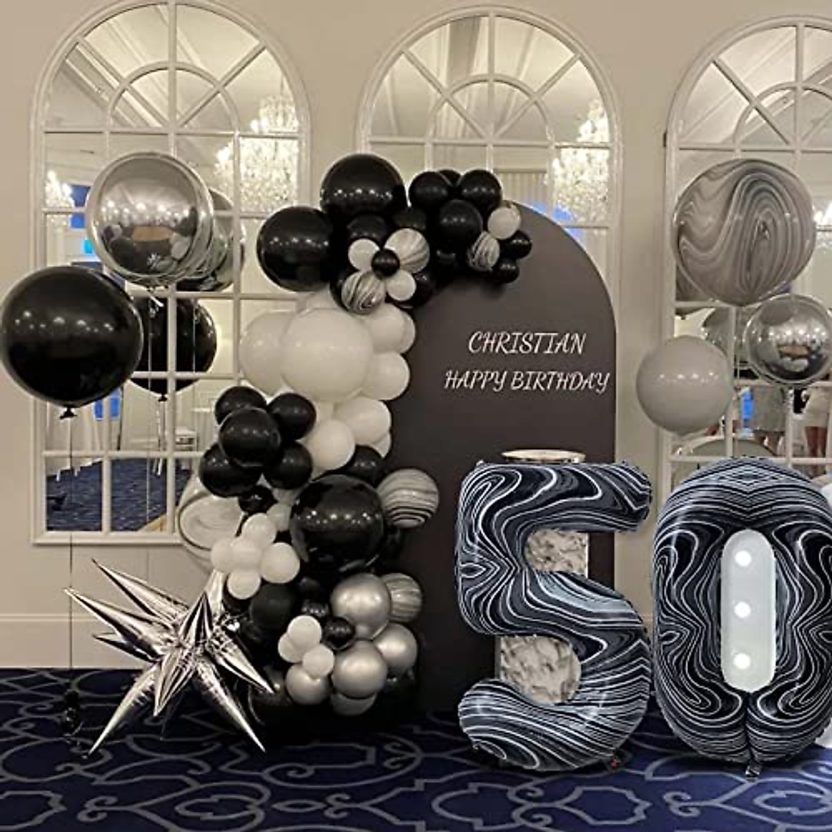 30 Balloon Number, 40 Inch Black Marble Foil Balloons Giant Jumbo Helium Number 30 Balloons for 30th Birthday Decorations Anniversary Events Boys Girls Party Decorations(Black Marble Agate)