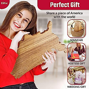 ELIKAI Acacia Wooden Charcuterie Board - USA Shaped Charcuterie Meat and Cheese Platter, Wood Serving Tray & Platter, Cheeseboard USA Gifts