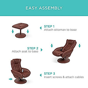 Best Choice Products Faux Leather Electric Massage Recliner Chair for Living Room, Bedroom, Office Comfort w/Stool Footrest Ottoman, Remote Control, 5 Heat & Massage Modes, Side Pockets - Brown