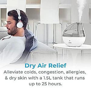 Pure Enrichment® MistAire™ Silver Ultrasonic Cool Mist Humidifier for Bedroom, Office, Nursery & Indoor Plants - Lasts Up to 25 Hours, Whisper-Quiet Operation, Optional Night Light, & Auto Shut-Off