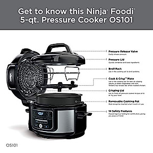 Ninja OS101 Foodi 9-in-1 Pressure Cooker and Air Fryer with Nesting Broil Rack, 5-Quart Capacity, and a Stainless Steel Finish (Renewed)