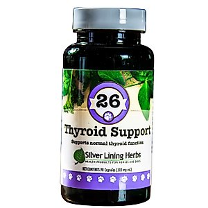 Silver Lining Herbs 26 Thyroid Support for Dogs - Herbal Blend Supporting Natural Thyroid Function - Natural Thyroid Support for Dogs - Dog Supplement Made With Natural Ingredients - 90 Capsule Bottle