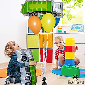 Garbage Truck Balloon - 2 Large Trash Truck Foil Balloons - Garbage Truck Birthday Party Supplies - Perfect for Birthday Parties, Events, Decoration, or a Truck Party - Ribbon Included (green) (green)